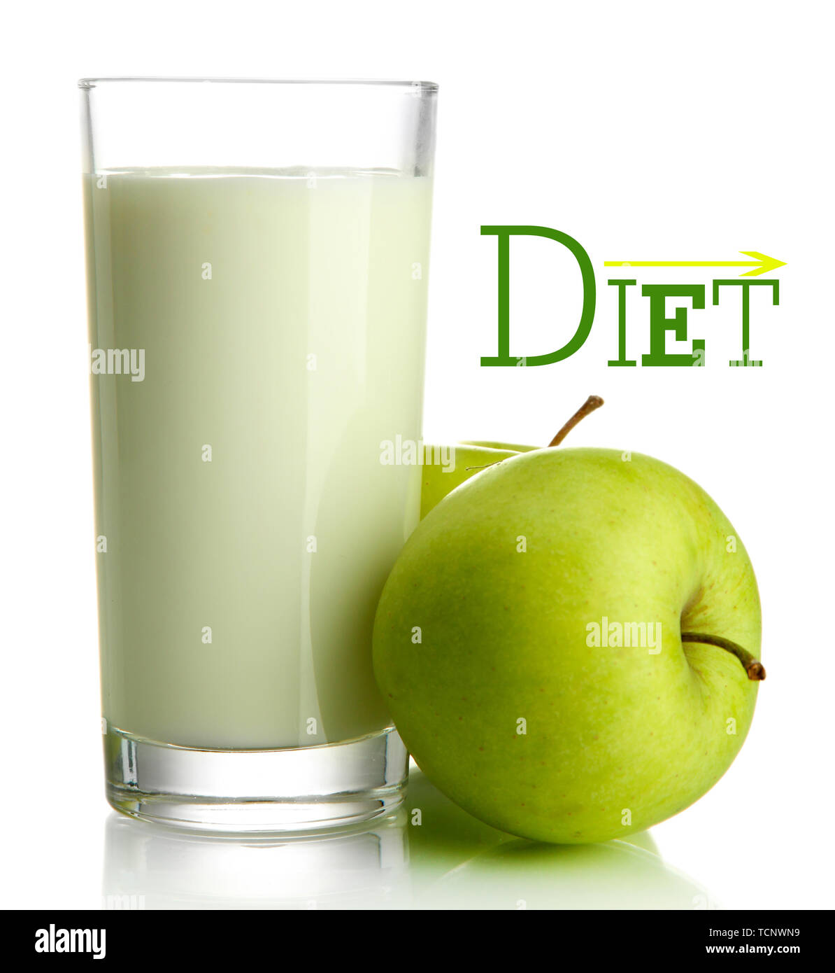 Glass of yogurt and green apples, isolated on white Stock Photo - Alamy