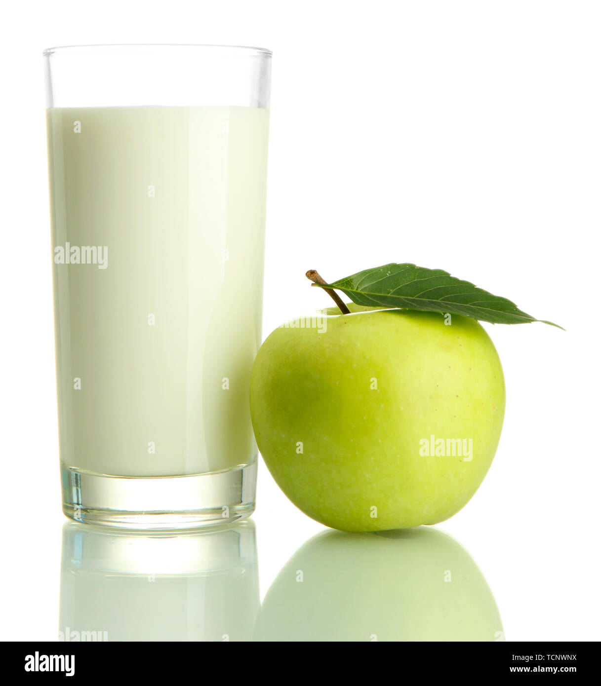 Glass of kefir and green apple, isolated on white Stock Photo - Alamy