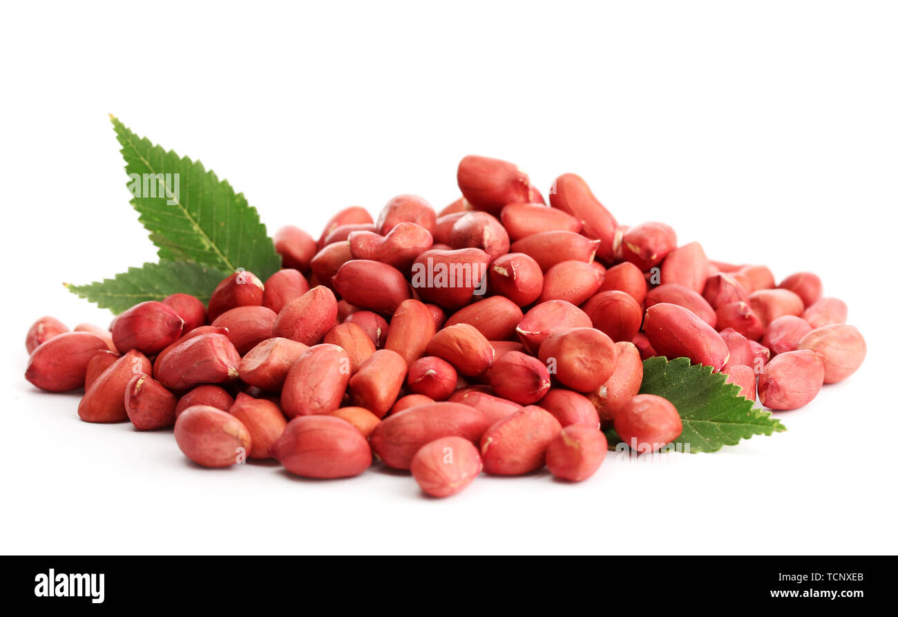 tasty peanuts with leaves, isolated on white Stock Photo - Alamy