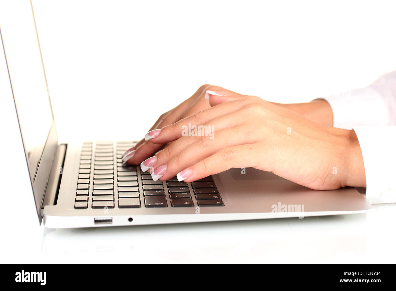 Woman typing computer keyboard Cut Out Stock Images & Pictures - Alamy