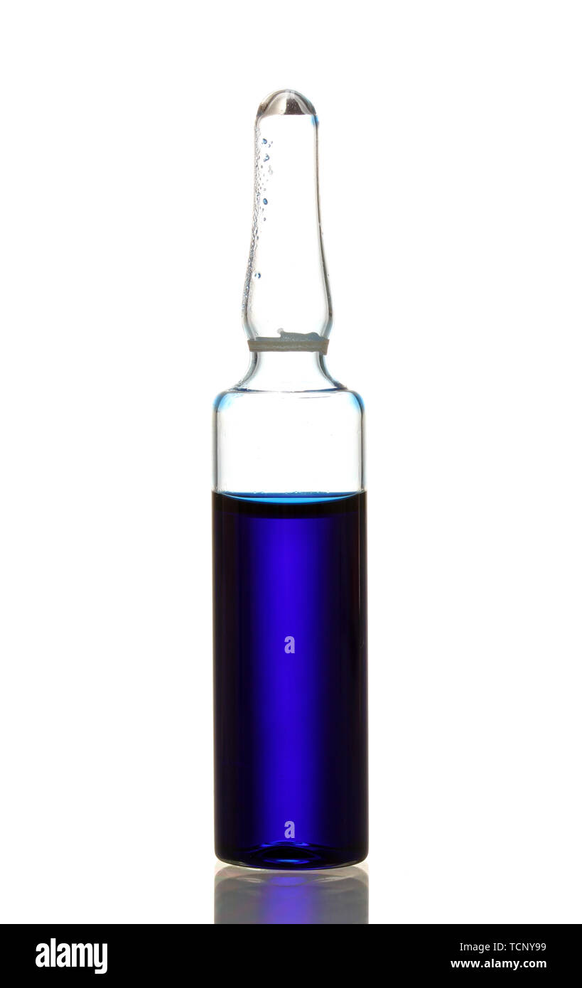 medical ampule with blue liquid, isolated on white Stock Photo - Alamy