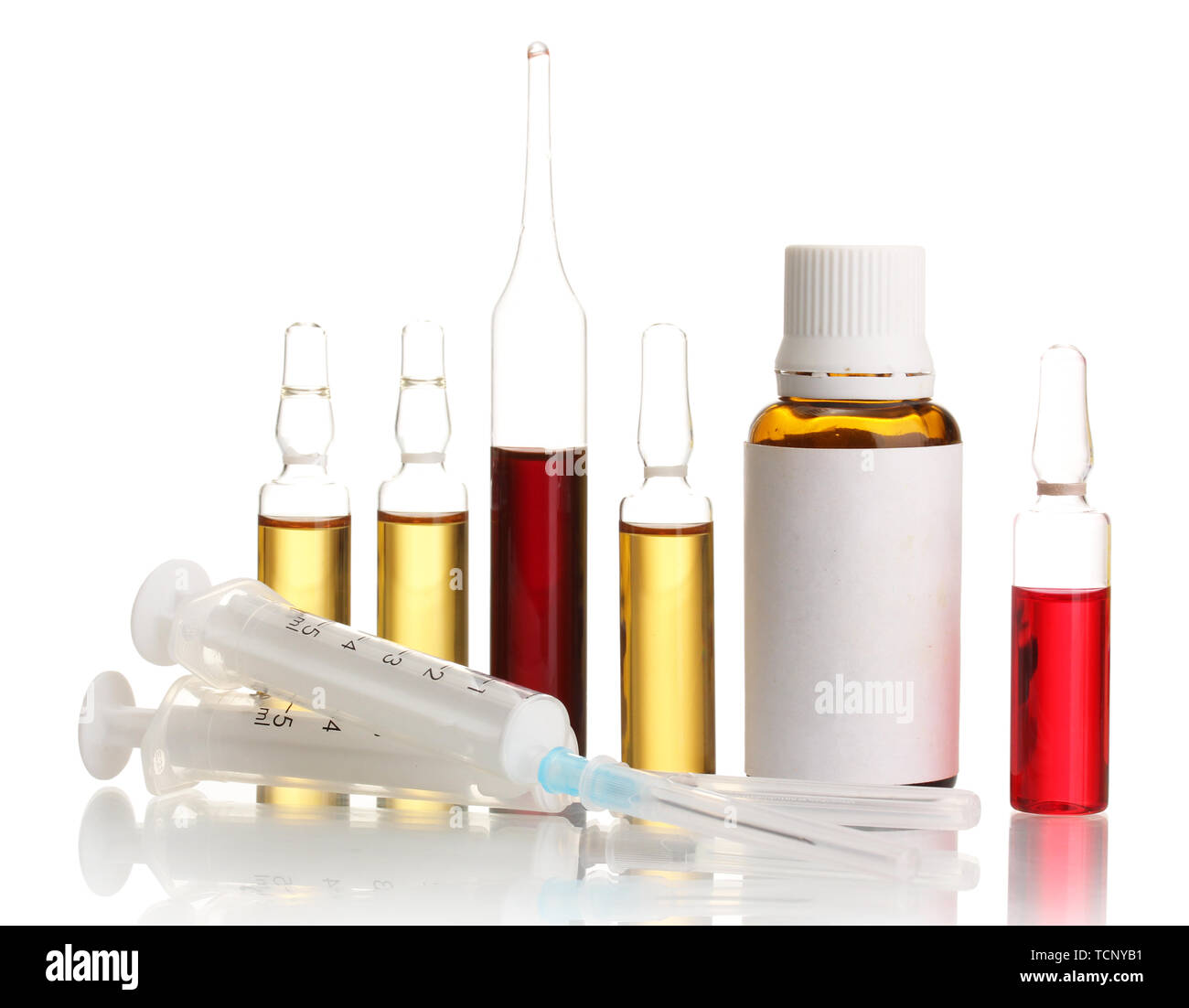 medical ampules, bottle and syringes, isolated on white Stock Photo - Alamy