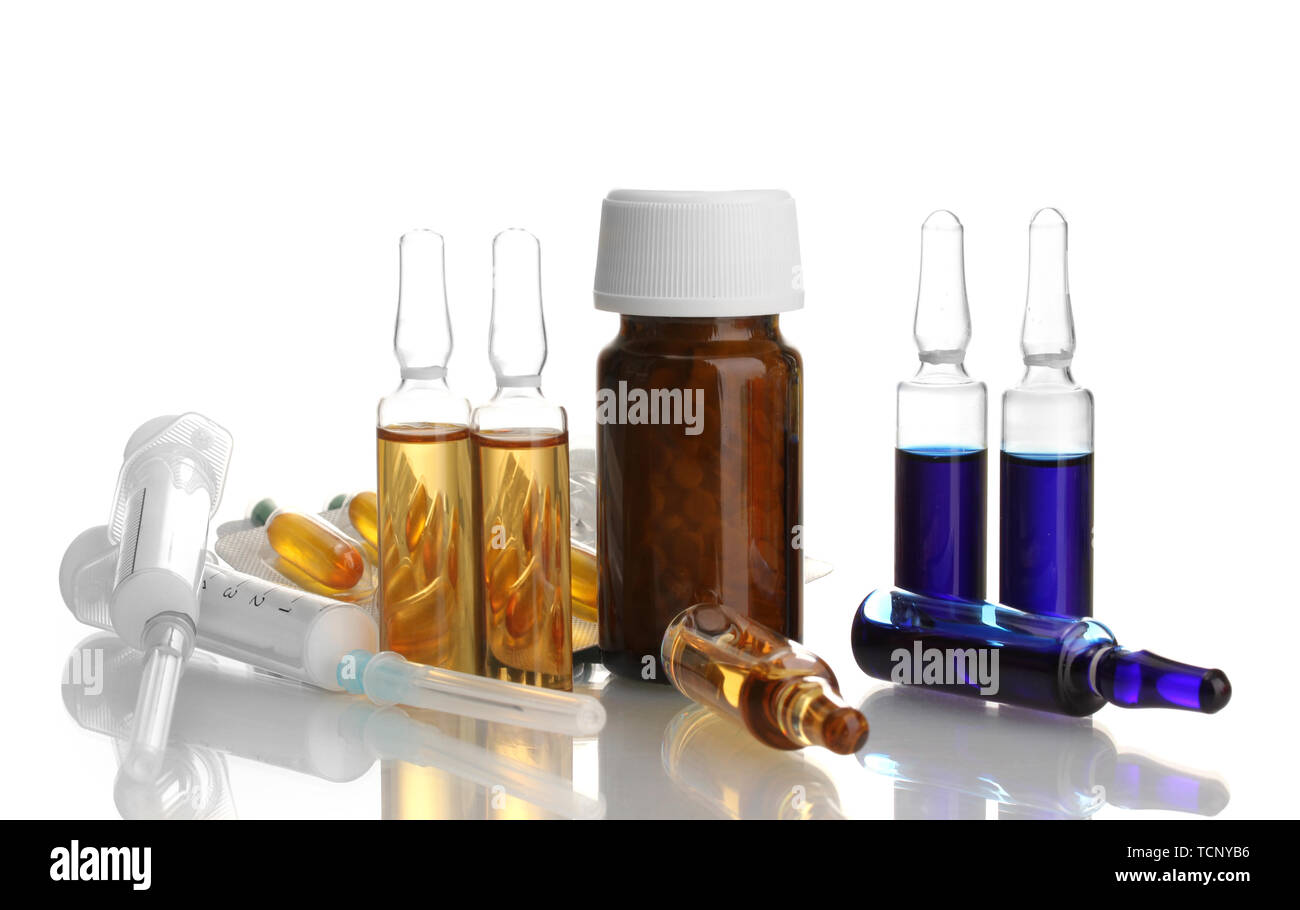 medical ampules, bottle and syringes, isolated on white Stock Photo - Alamy