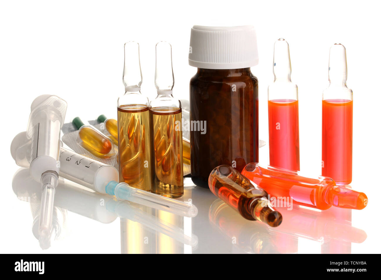 medical ampules, bottle and syringes, isolated on white Stock Photo - Alamy