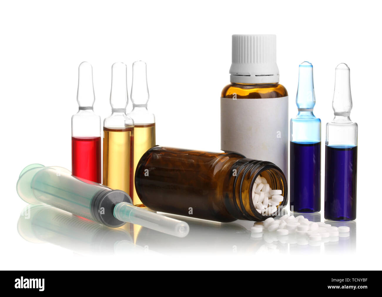 medical ampules, bottles and syringes, isolated on white Stock Photo ...
