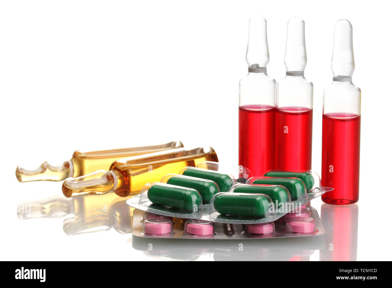medical ampules, pills and syringes, isolated on white Stock Photo - Alamy