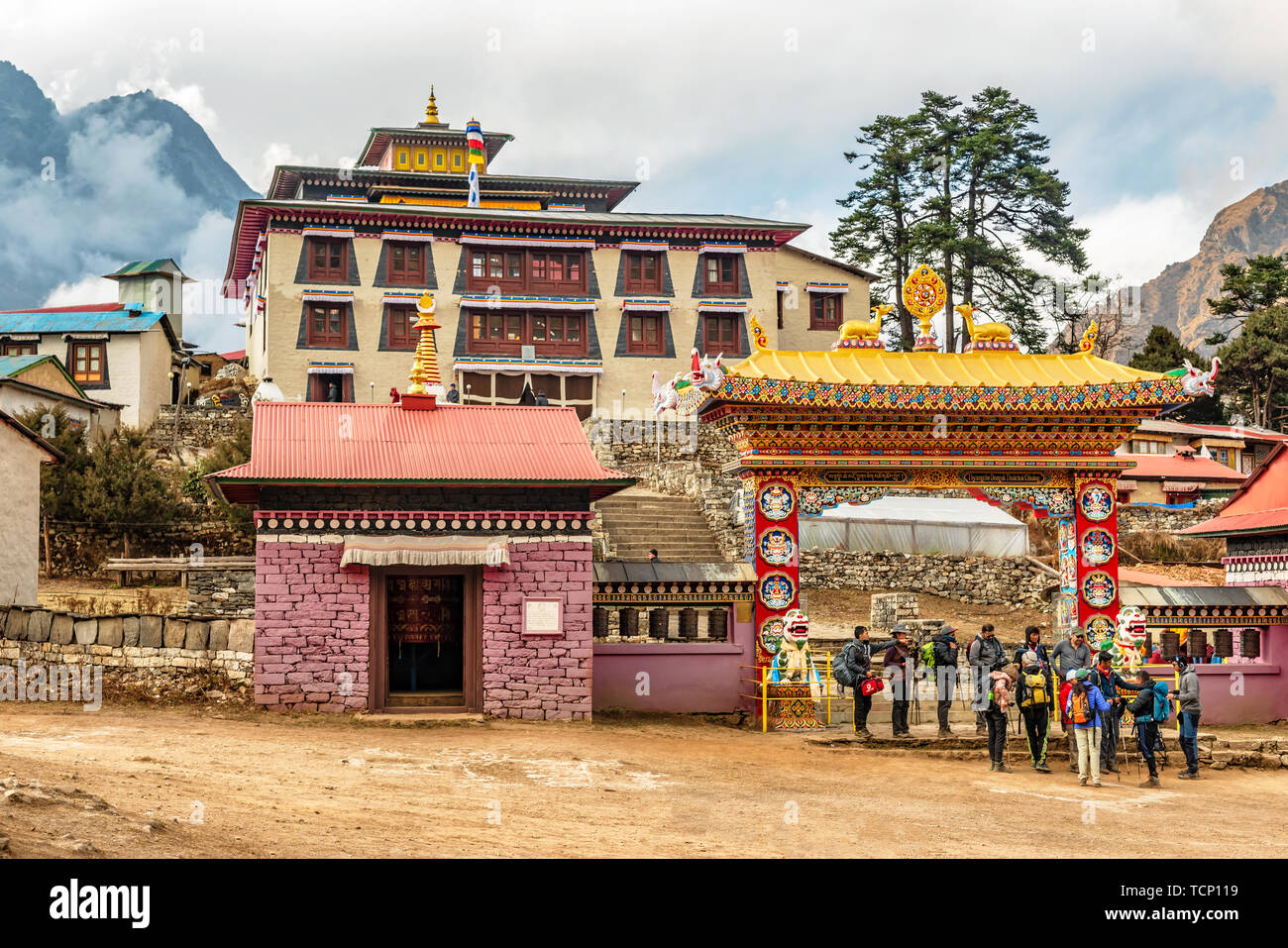 Tengboche, Nepal – Oct 28, 2018: Trekkers on Everest Base camp trek ...
