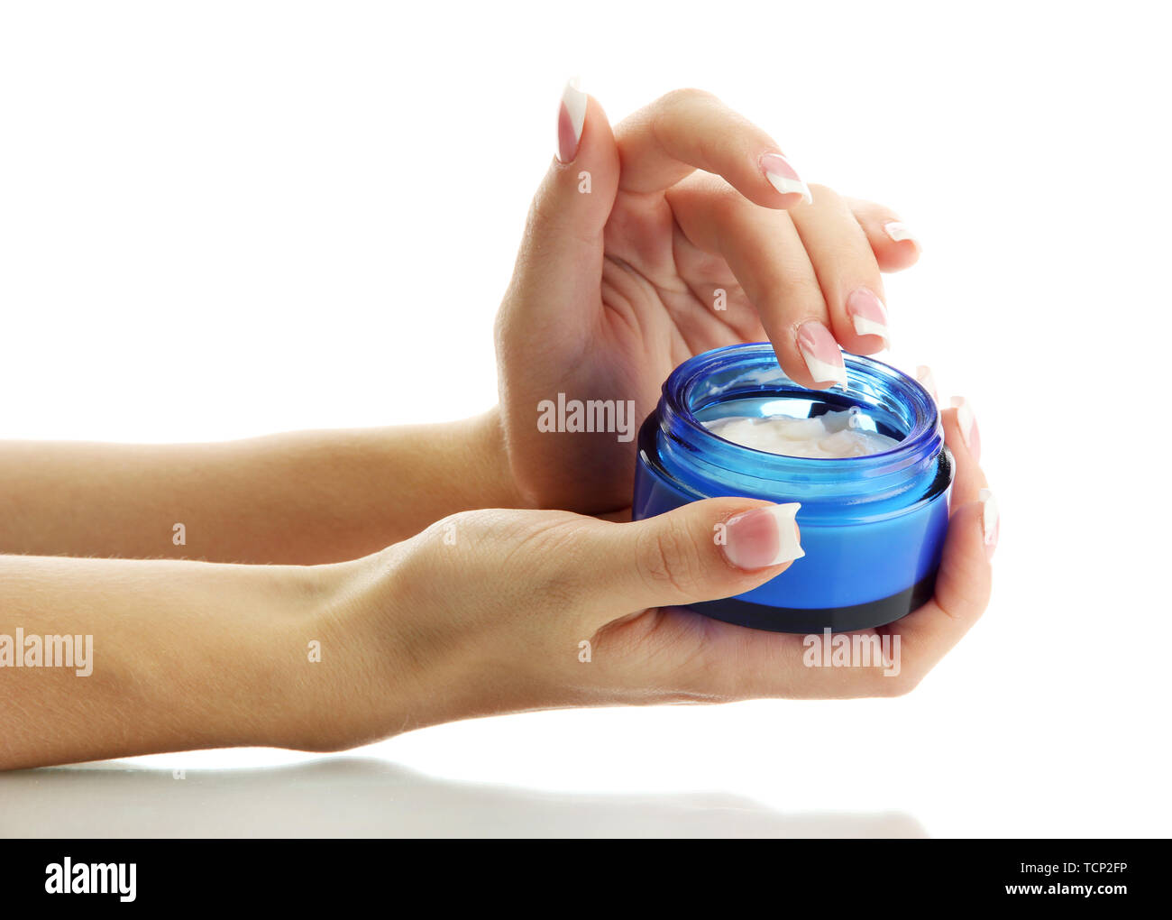Beautiful woman hands with cream, isolated on white Stock Photo - Alamy