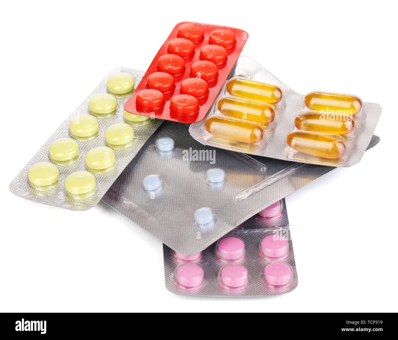 Capsules and pills packed in blisters isolated on white Stock Photo - Alamy