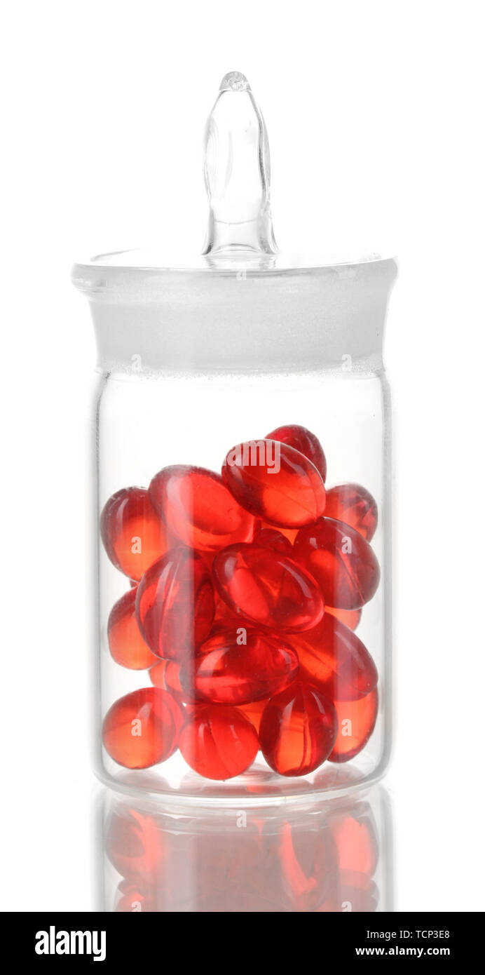Vitamin E capsules in transparent bottle isolated on white Stock Photo ...
