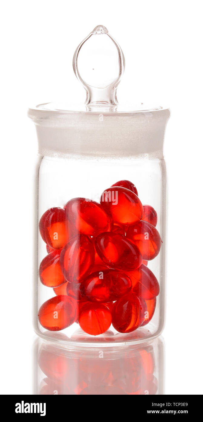 Vitamin E capsules in transparent bottle isolated on white Stock Photo ...