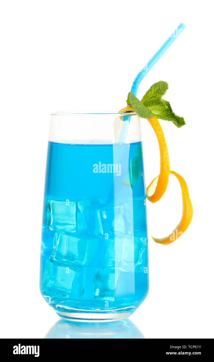Glass of blue cocktail isolated on white Stock Photo - Alamy