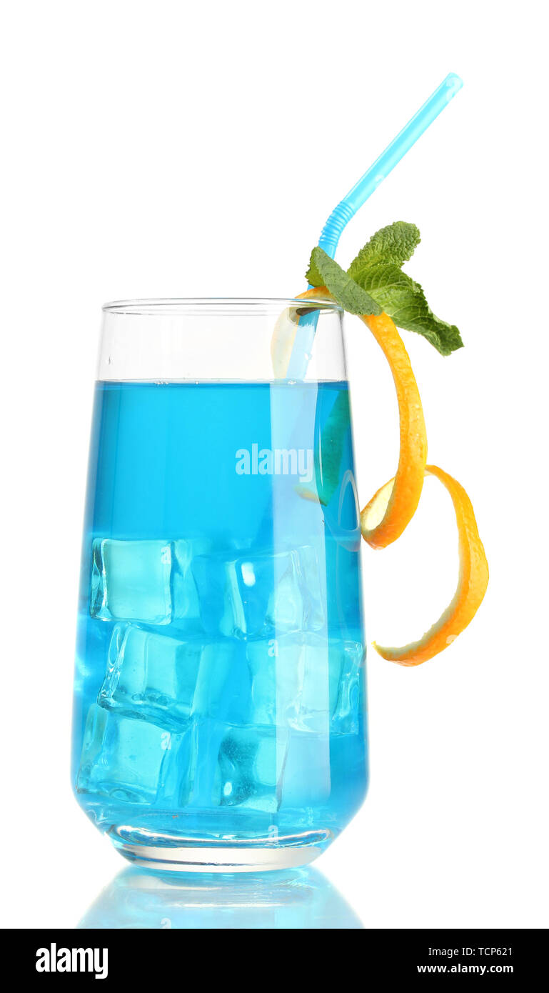 Glass of blue cocktail isolated on white Stock Photo - Alamy
