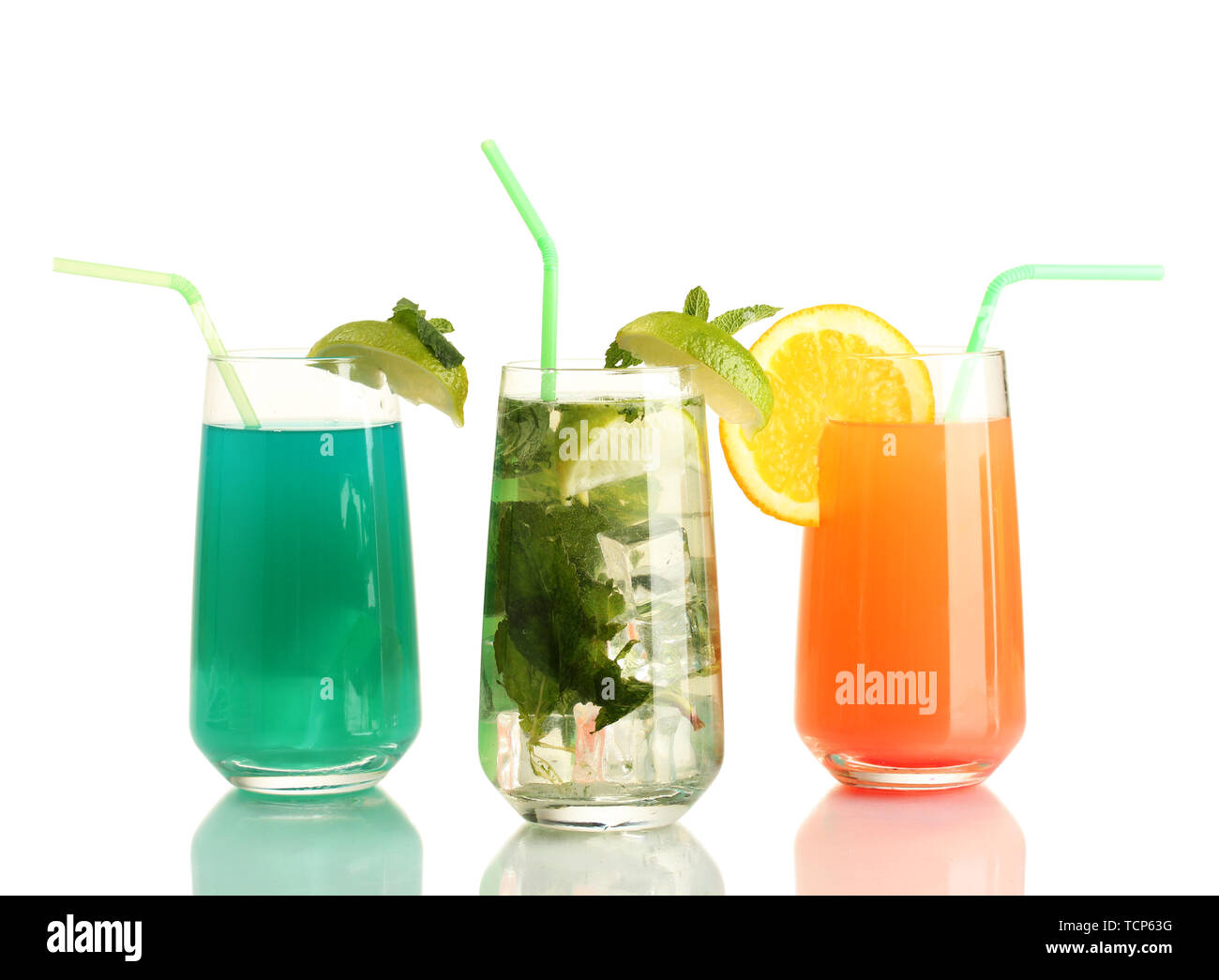 Three cocktails isolated on white Stock Photo - Alamy