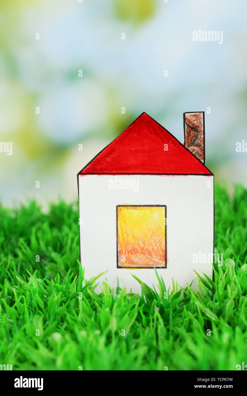 paper house on green background, close up Stock Photo - Alamy