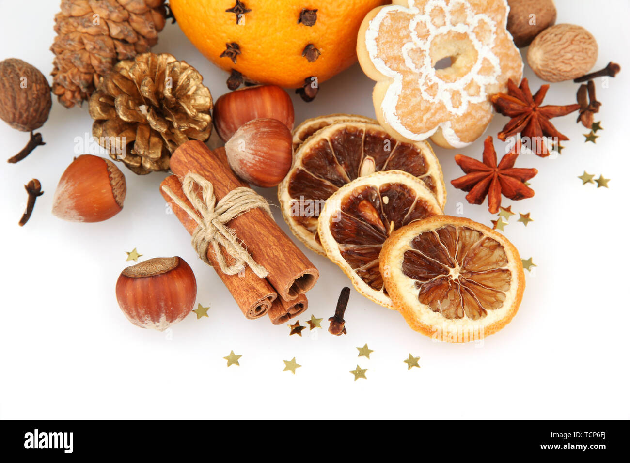 composition of christmas spices, isolated on white Stock Photo - Alamy