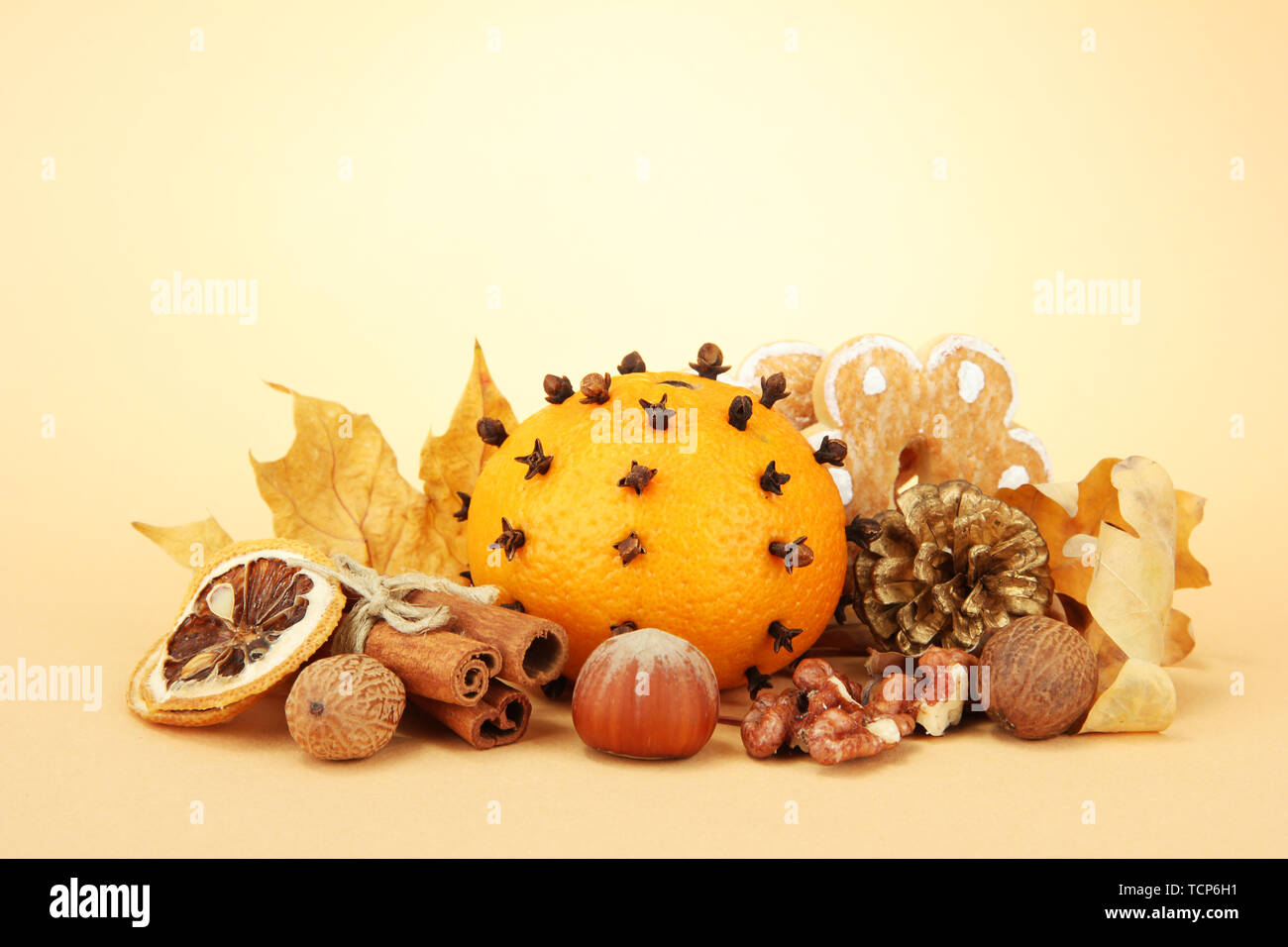 composition of christmas spices, on beige background Stock Photo - Alamy