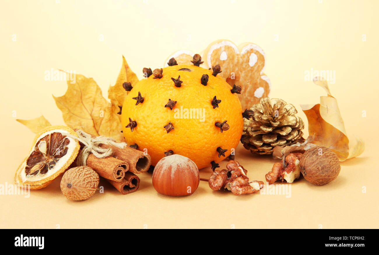composition of christmas spices, on beige background Stock Photo - Alamy