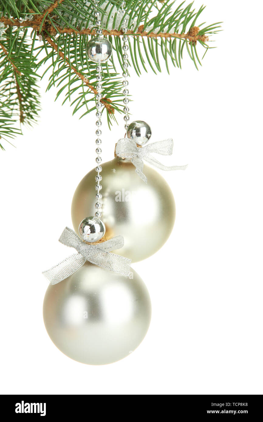 Christmas balls on fir tree, isolated on white Stock Photo - Alamy