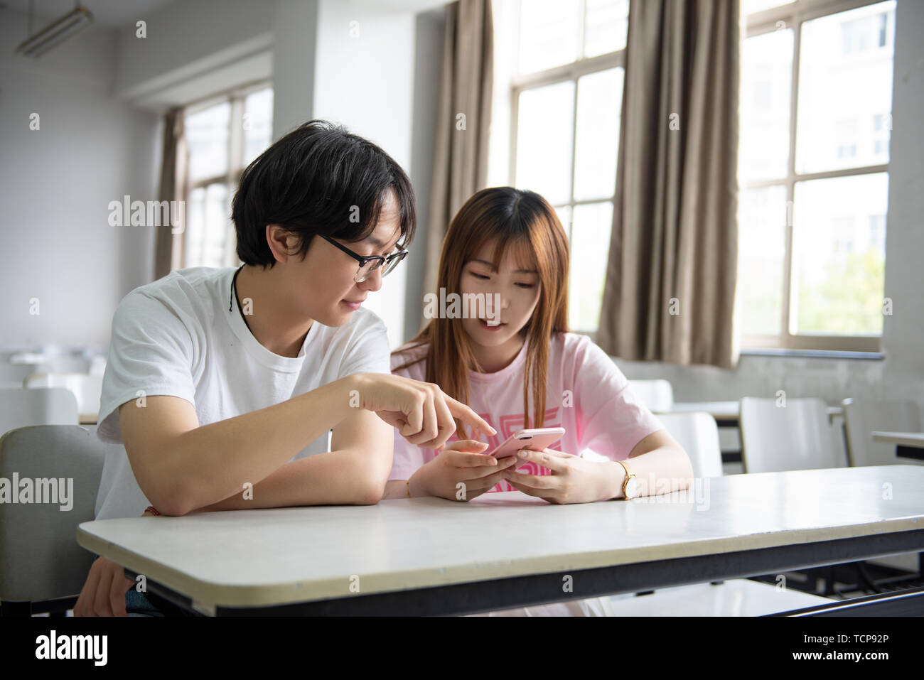 Asian college students study examination education in classrooms Stock ...