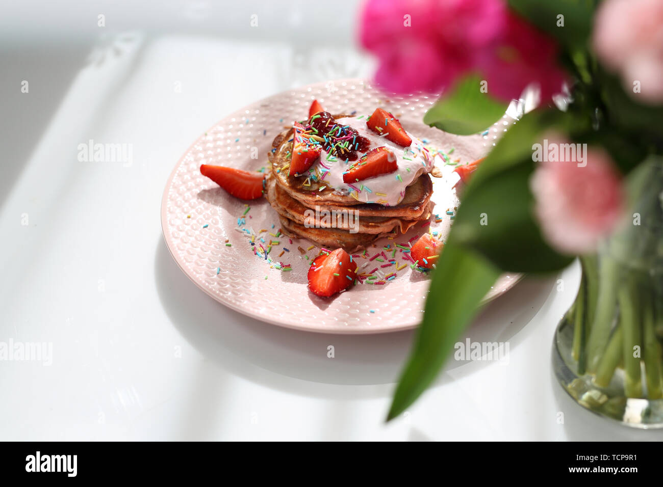 Traditional home-made pancakes, sweet, nutritious breakfast. horizontal ...