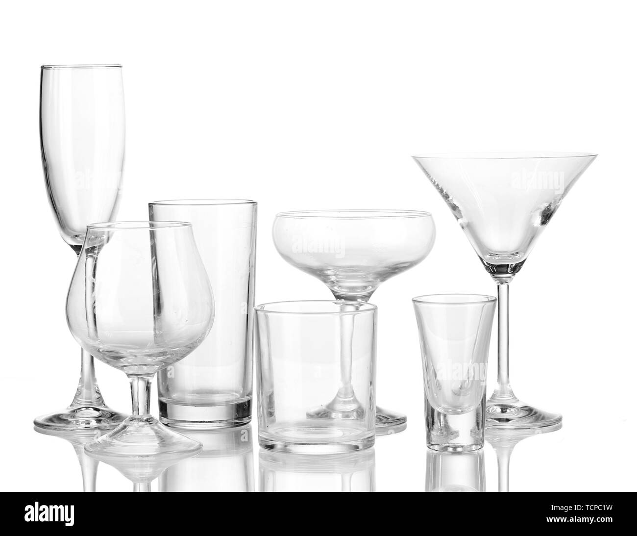 Collection of various glasses isolated on white Stock Photo - Alamy