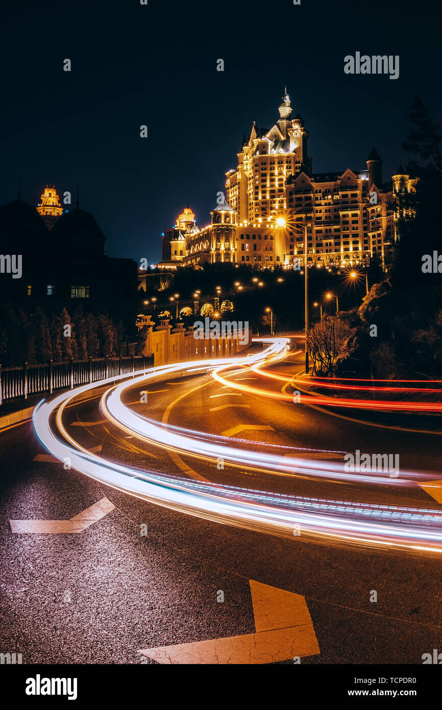 Night view of the castle on the Dalian side Stock Photo - Alamy
