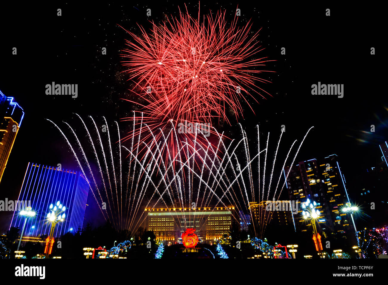 The beauty of the beam of fireworks Stock Photo - Alamy