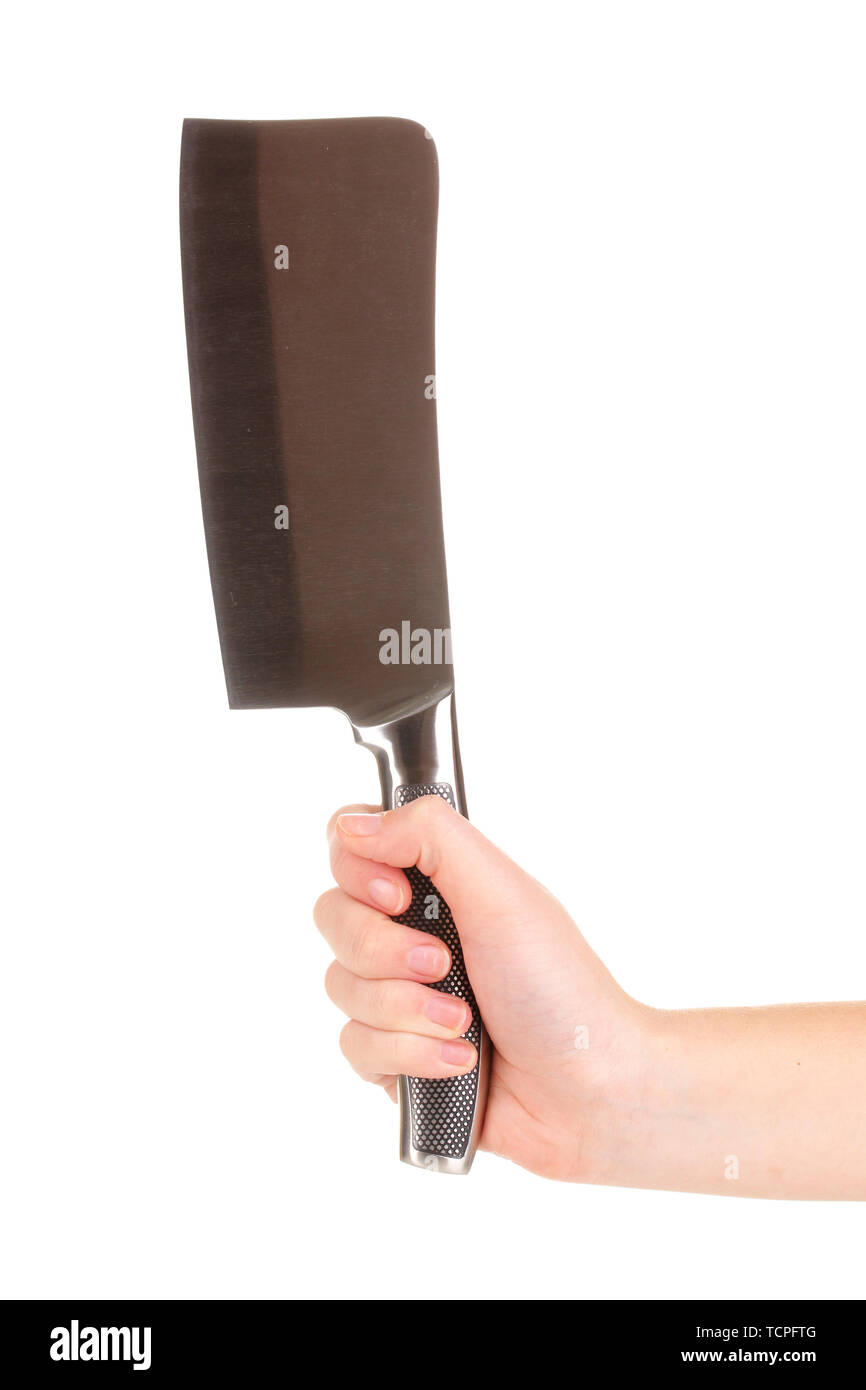 Human hand with cleaver isolated on white Stock Photo - Alamy