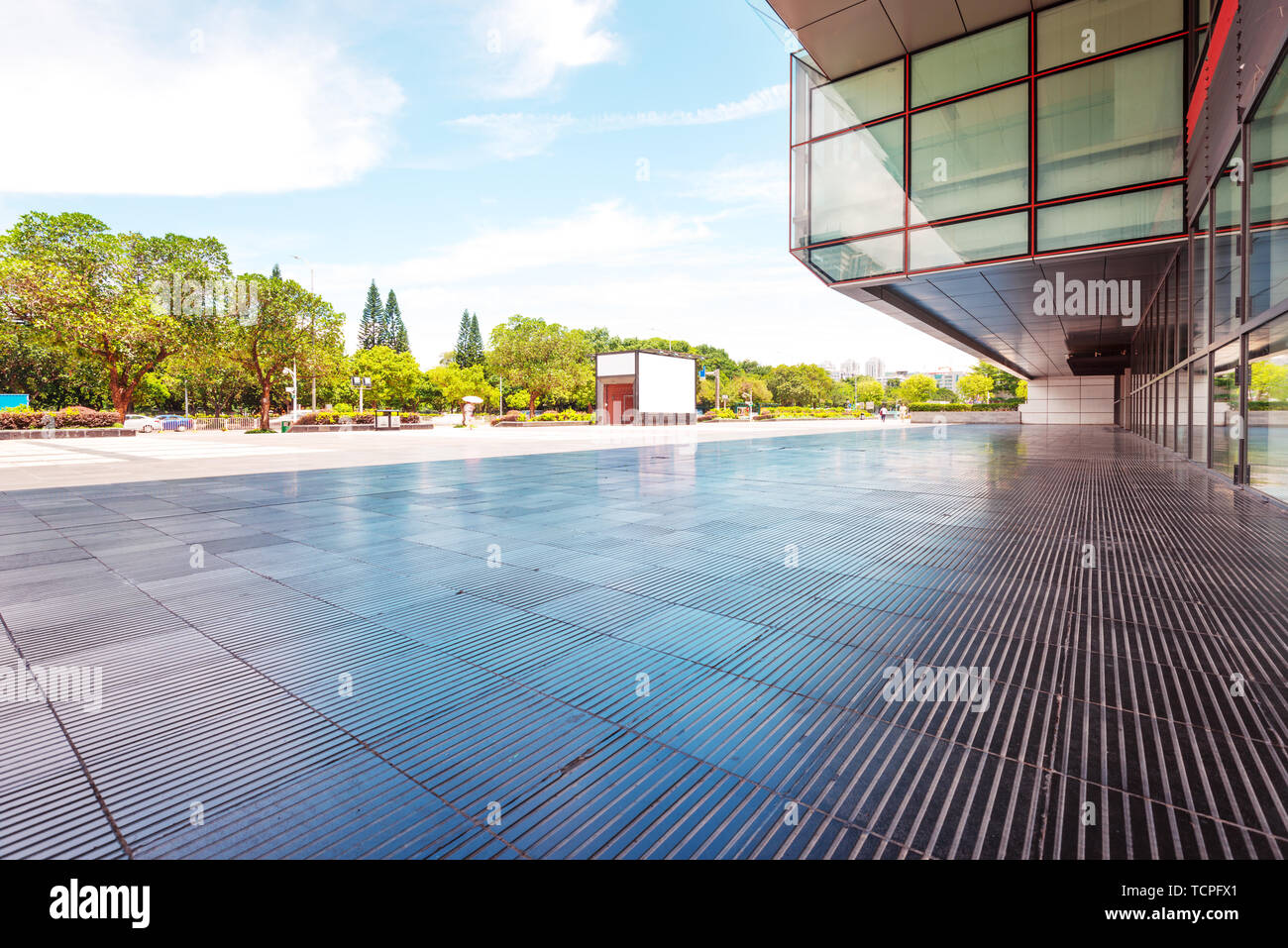 modern building glass wall and empty path Stock Photo - Alamy