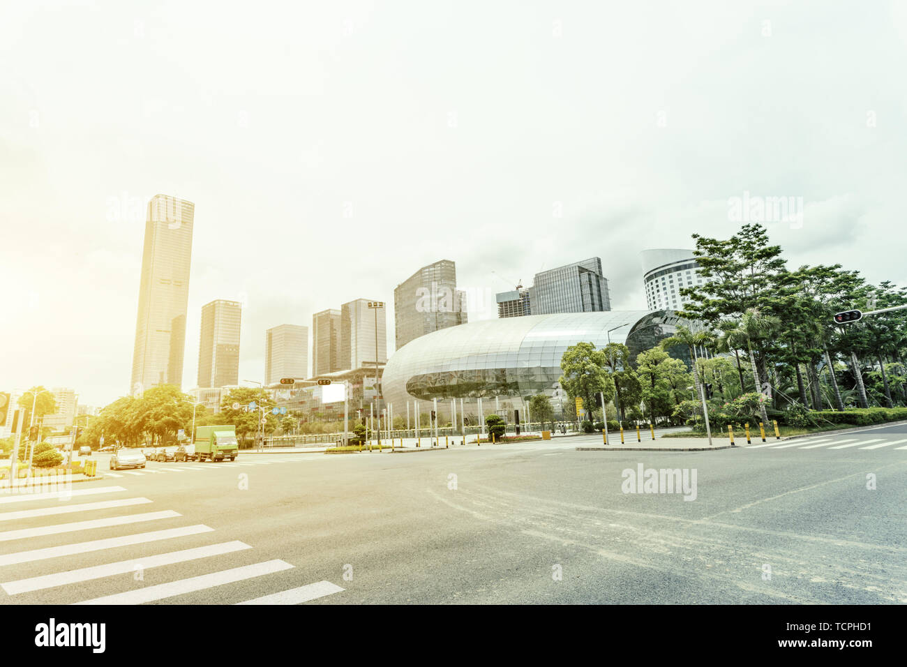 Modern skyline and urban street Stock Photo - Alamy