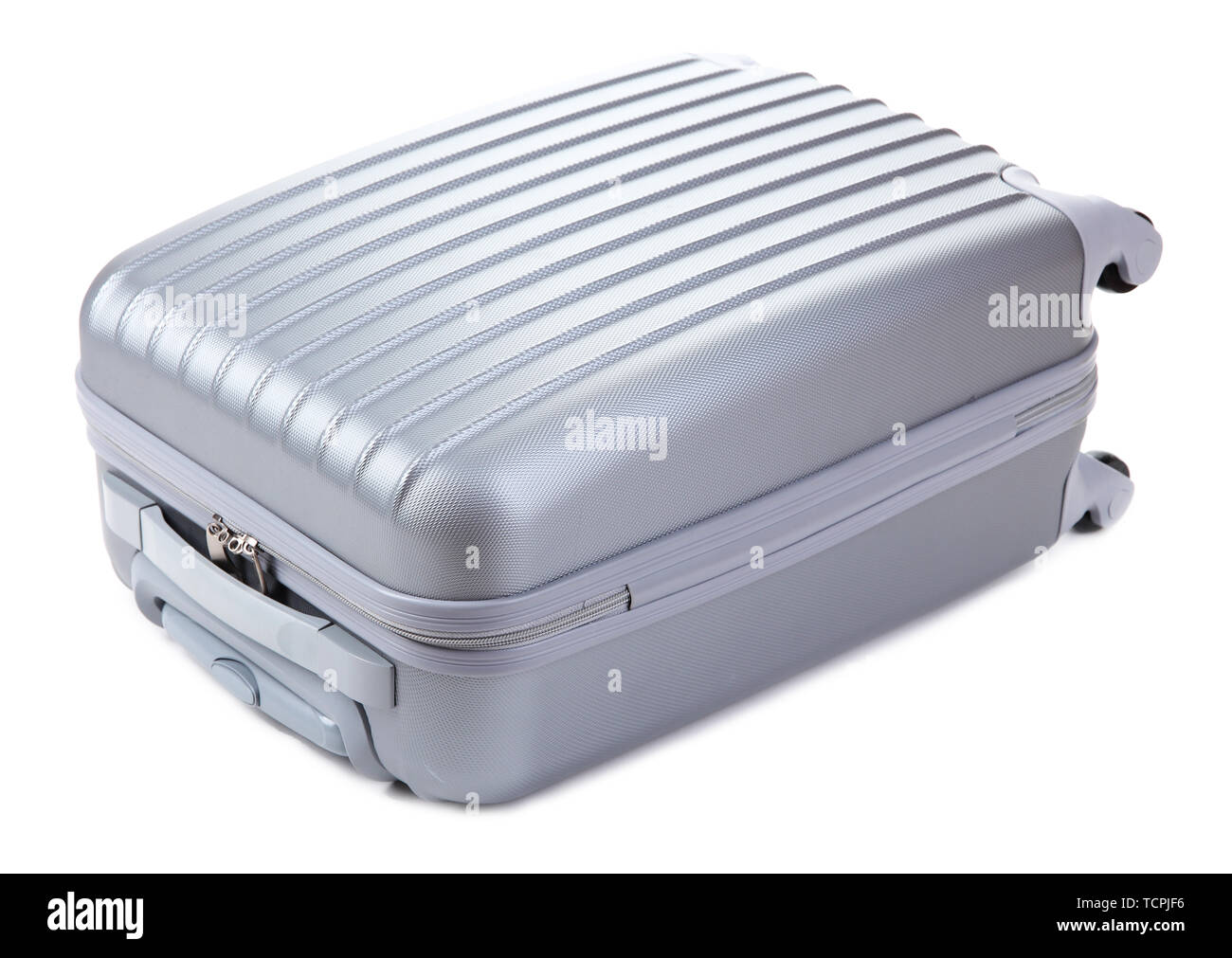 Silver suitcase isolated on white Stock Photo - Alamy