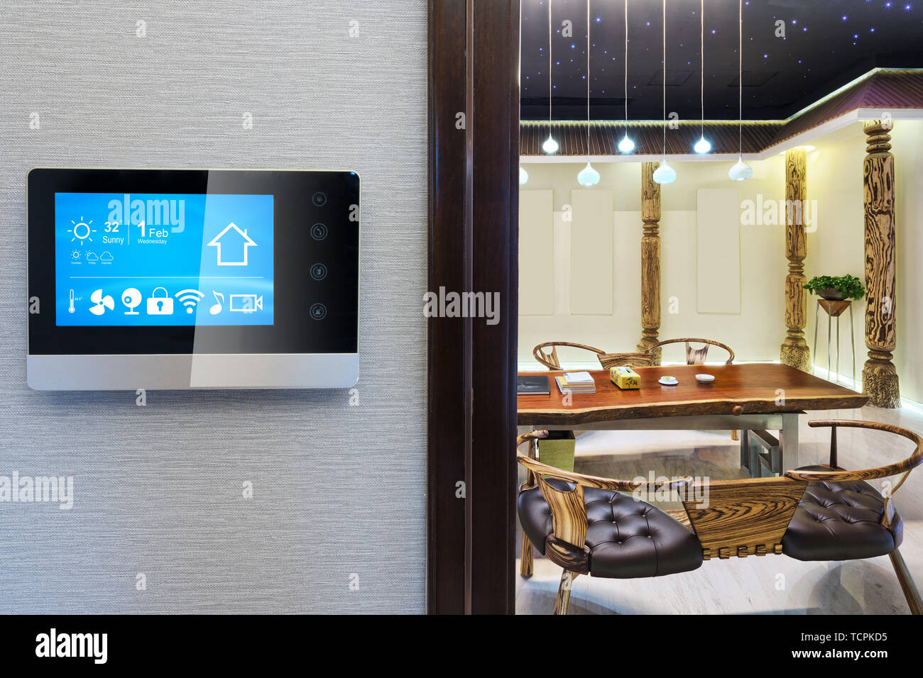 smart screen with smart home with modern dining room Stock Photo - Alamy