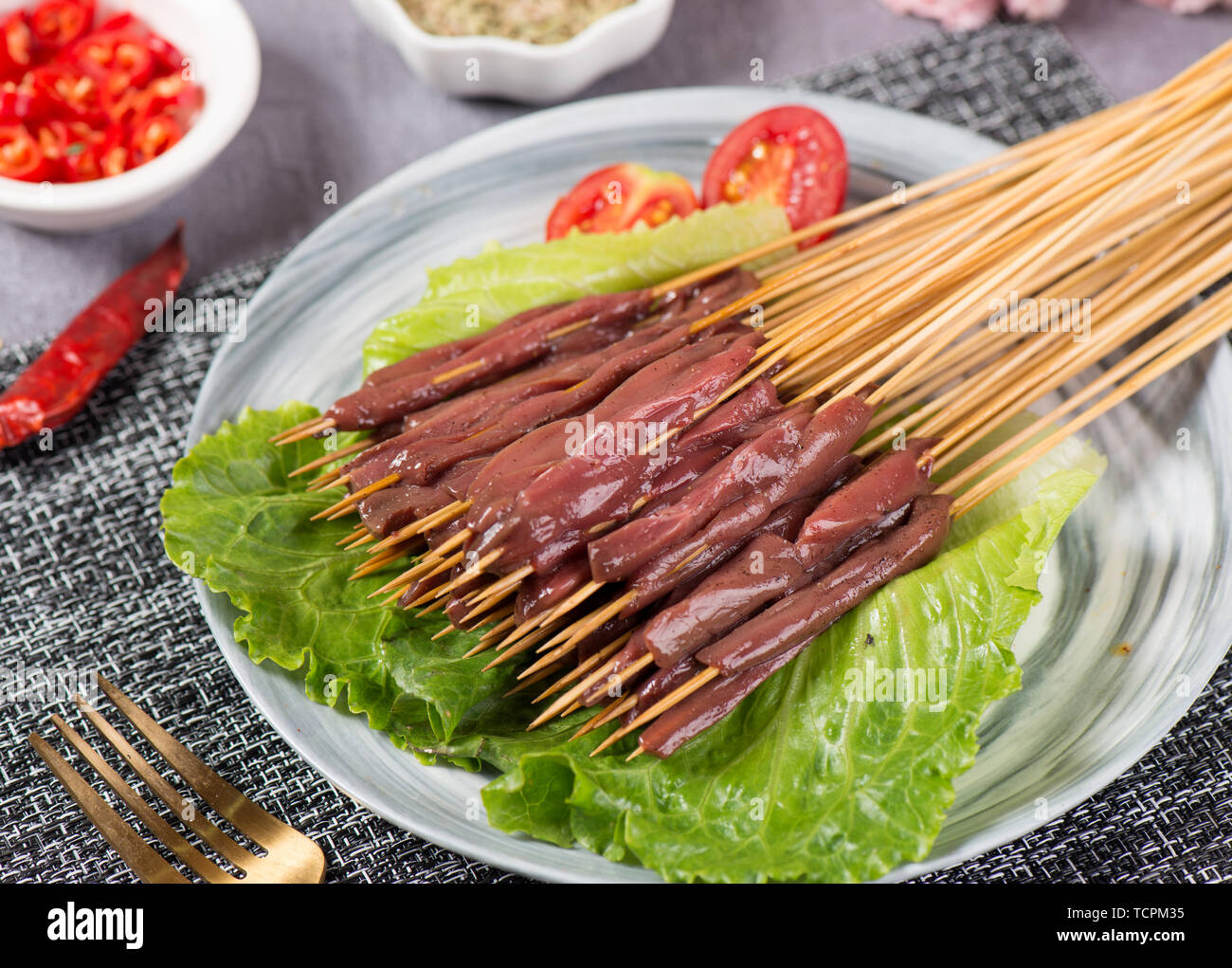 Iron plate barbecue lamb kebab, duck gizzard, lamb, pork beef Stock ...