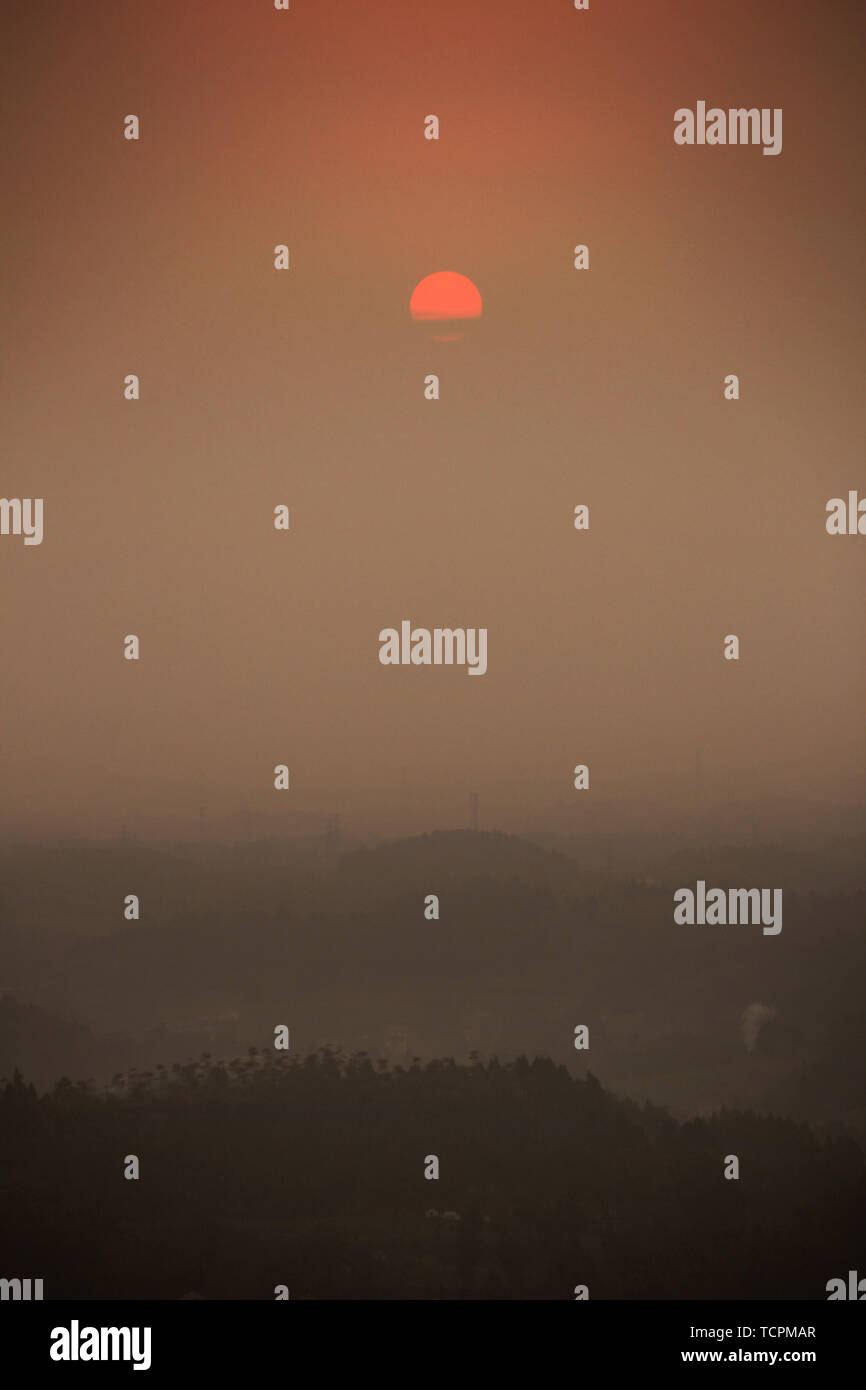 Sunset, landscape, sky, fog, no man, light, evening, silhouette, dusk ...
