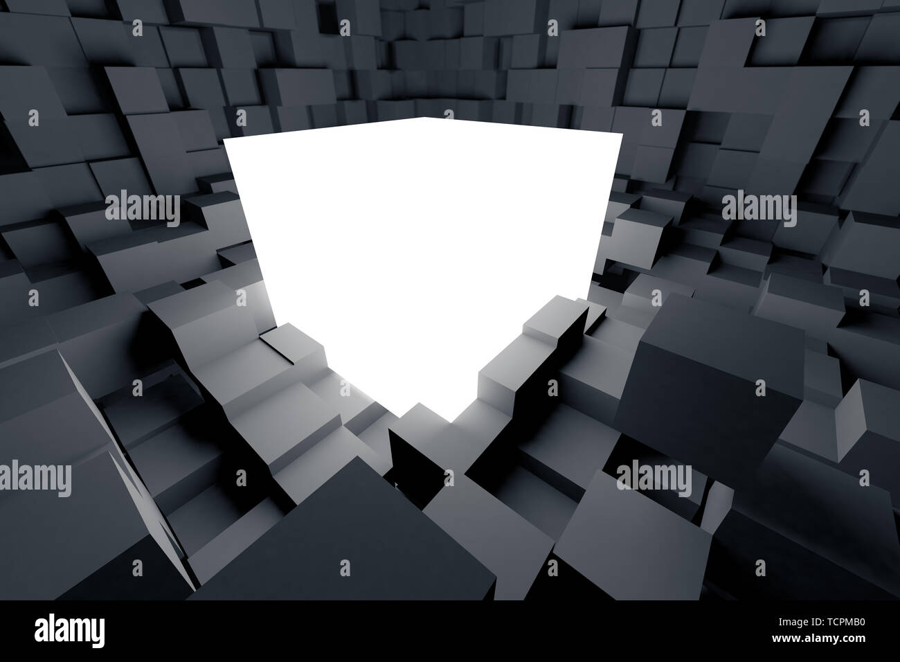 A glowing cube in a cube room Stock Photo - Alamy