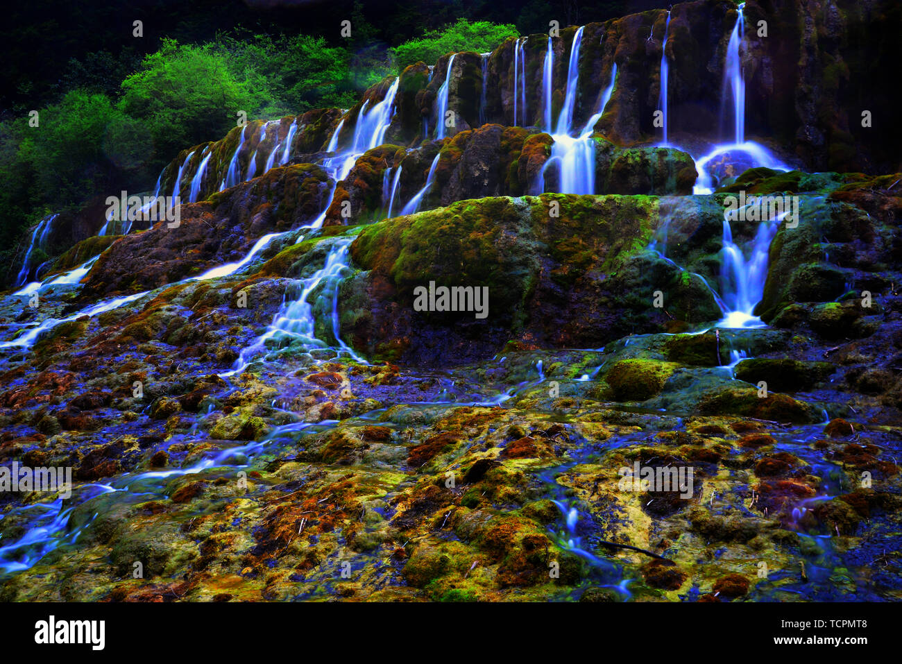 Flying waterfalls in Huanglong Scenic Area, Sichuan Province Stock ...