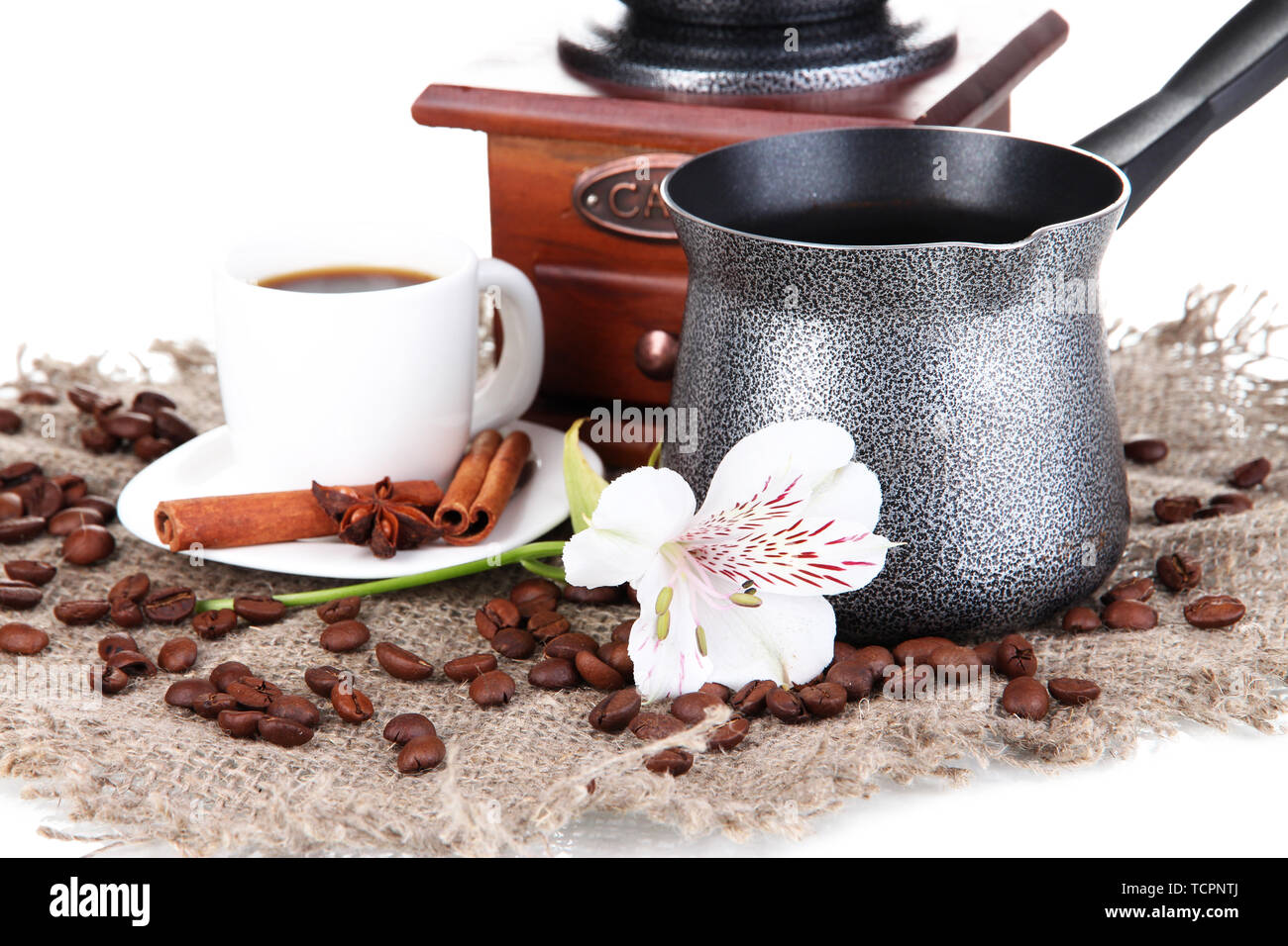 cup of coffee with coffee pot close up Stock Photo - Alamy