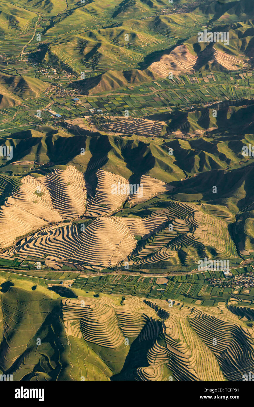 Aerial shot mountains, prairie roads Stock Photo - Alamy