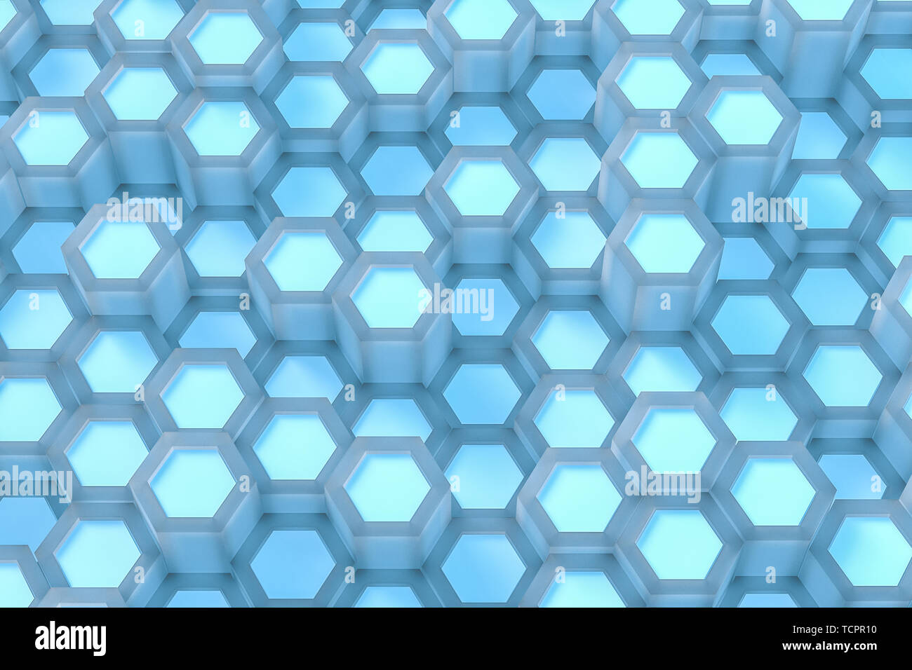 Blue transparent material hexagonal background, three-dimensional ...