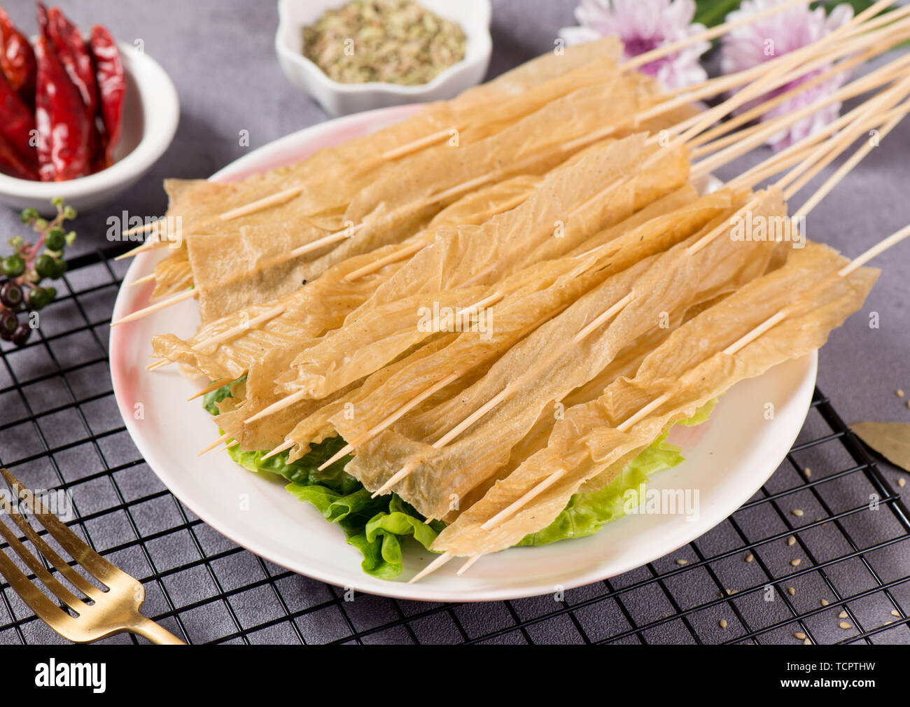 Iron plate barbecue lamb kebab, duck gizzard, lamb, pork beef Stock ...