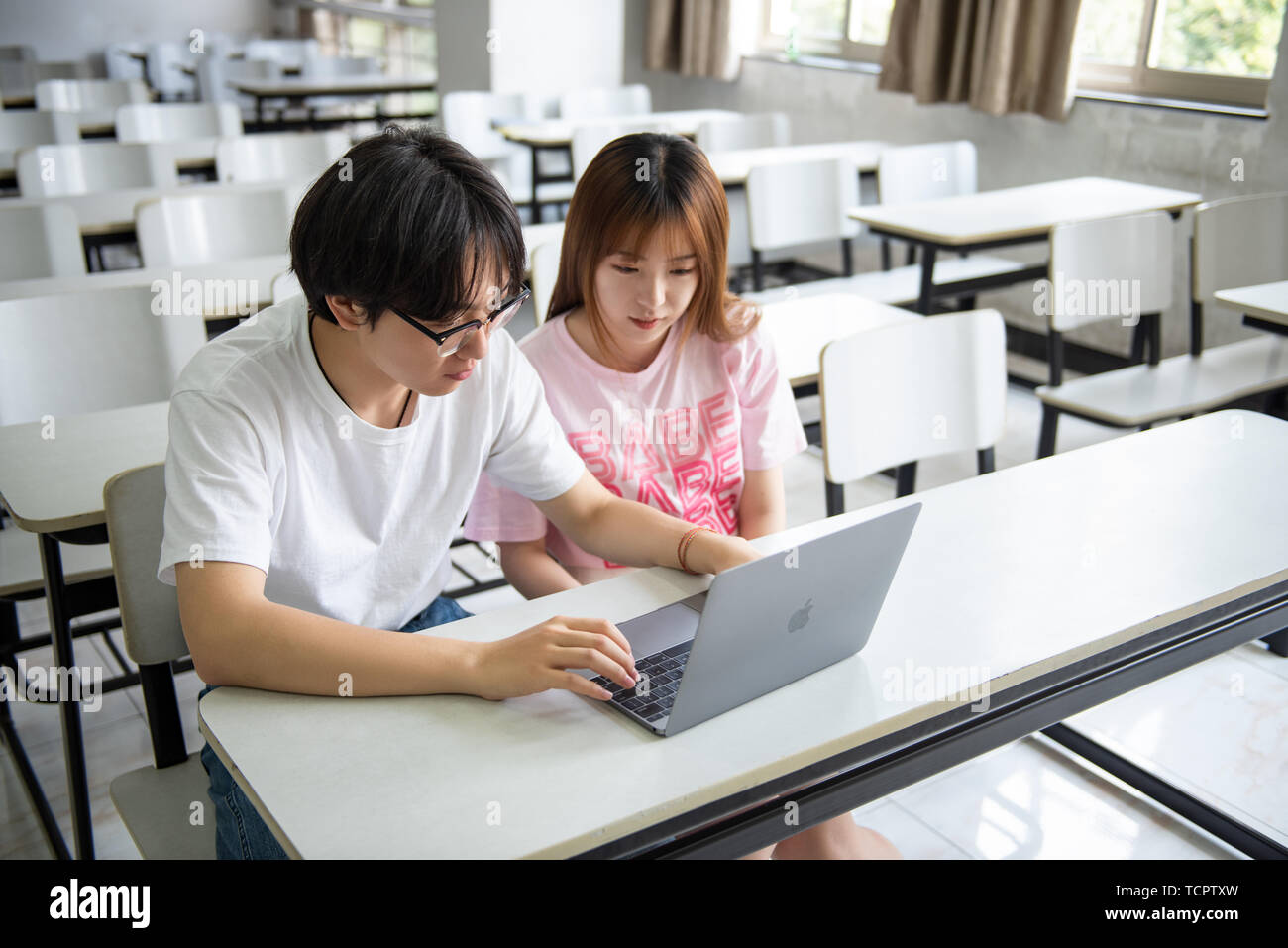 Asian college students study examination education in classrooms Stock ...