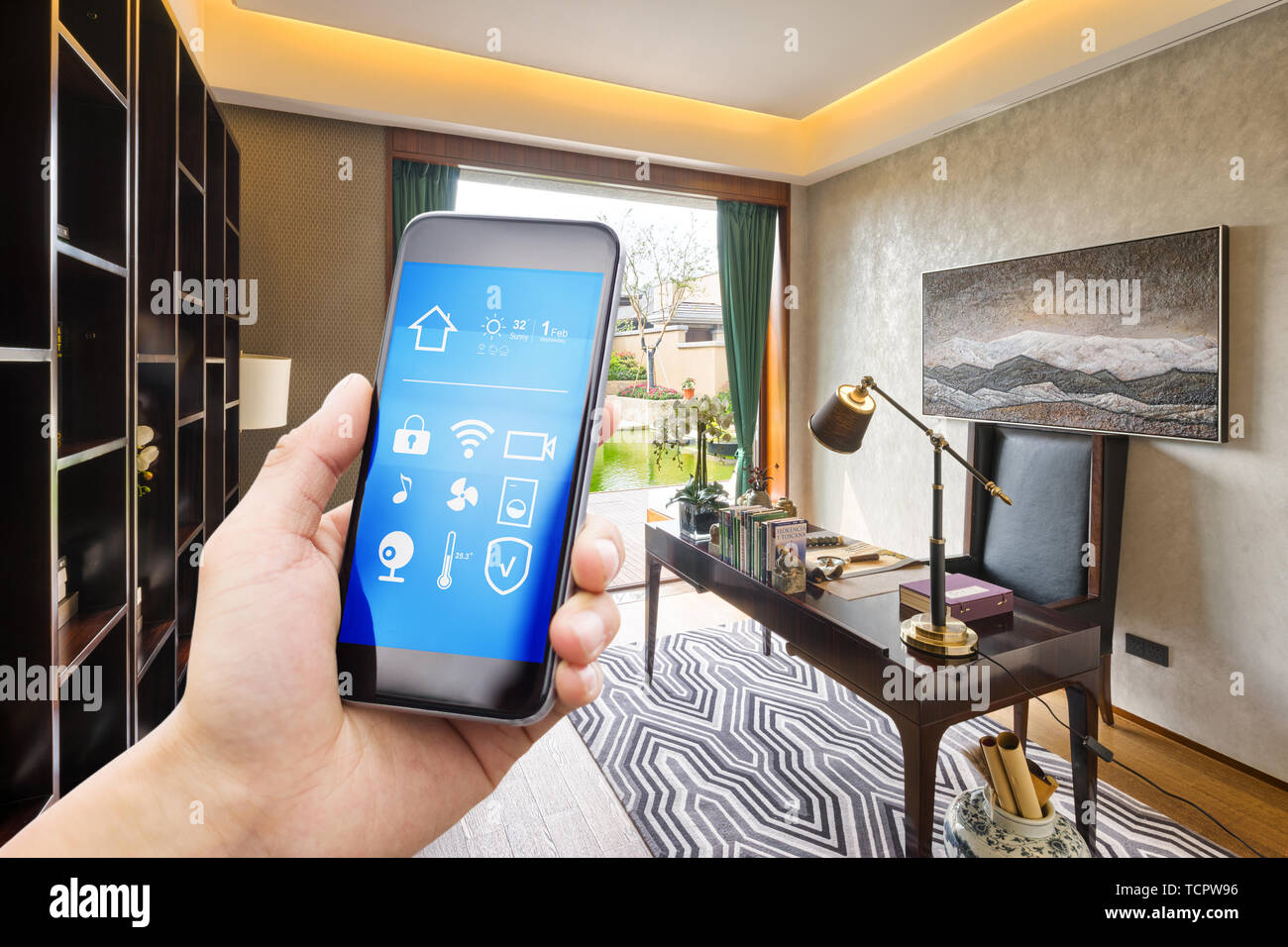 smart phone with smart home with modern study Stock Photo - Alamy