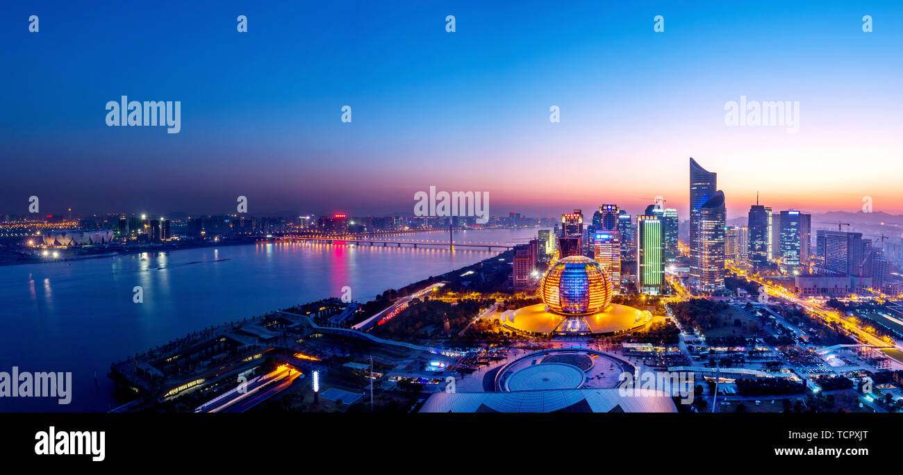 Cityscape night view in hangzhou Stock Photo - Alamy