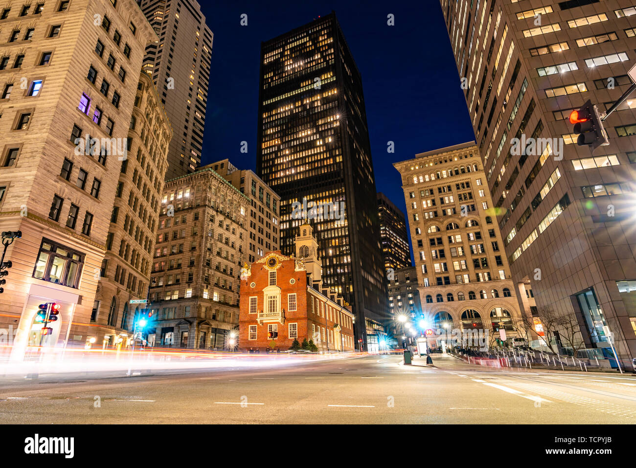 Boston Old State House with boston building skyline at Boston Downtown ...