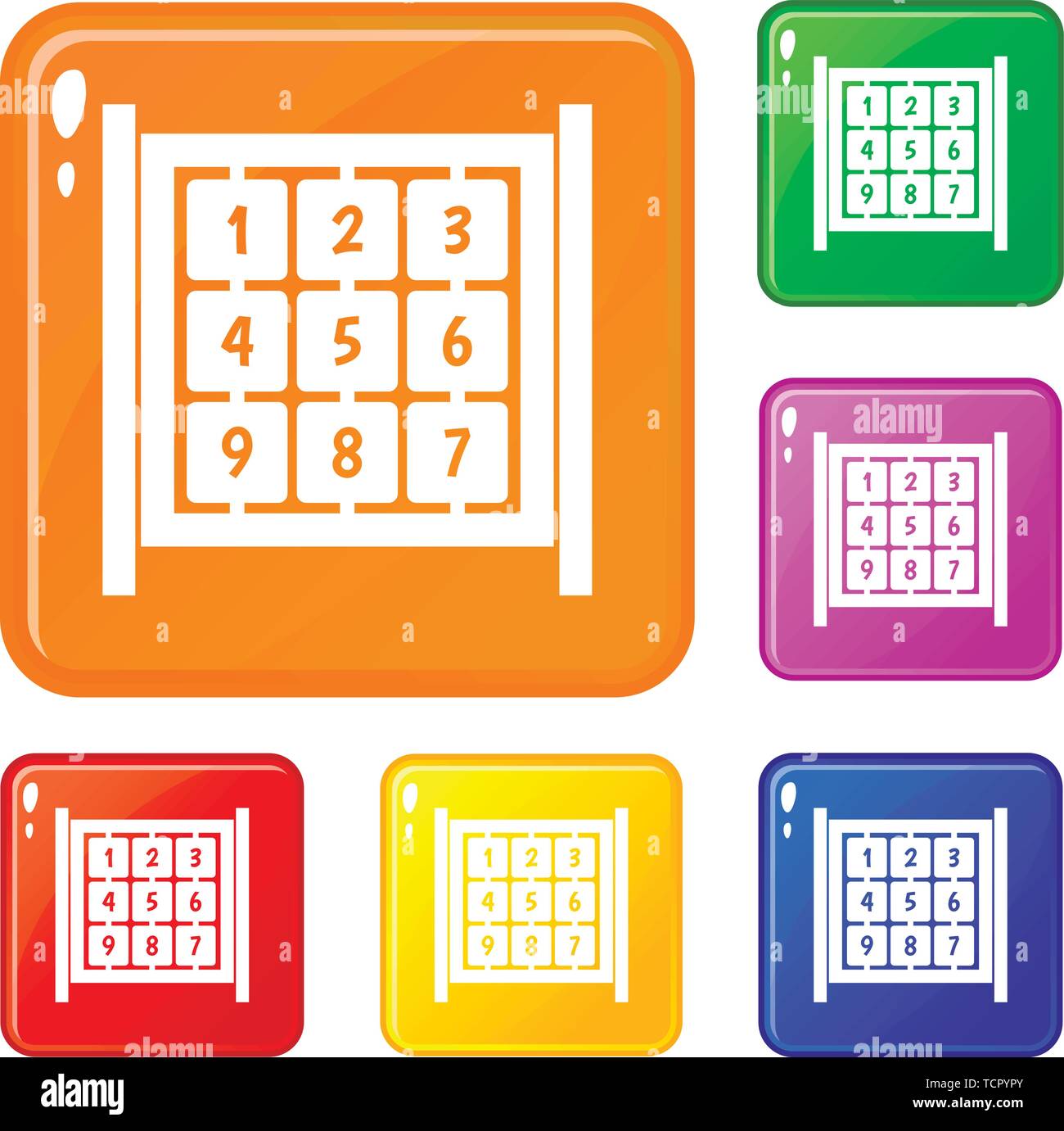Cubes with numbers on playground icons set vector color Stock Vector ...