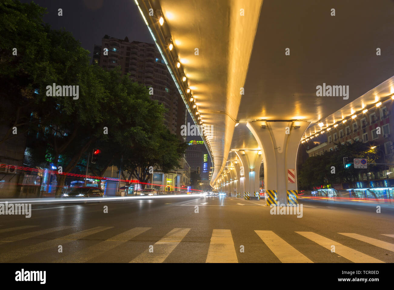 Night view of lights under the viaduct in Chengdu, Sichuan Stock Photo ...