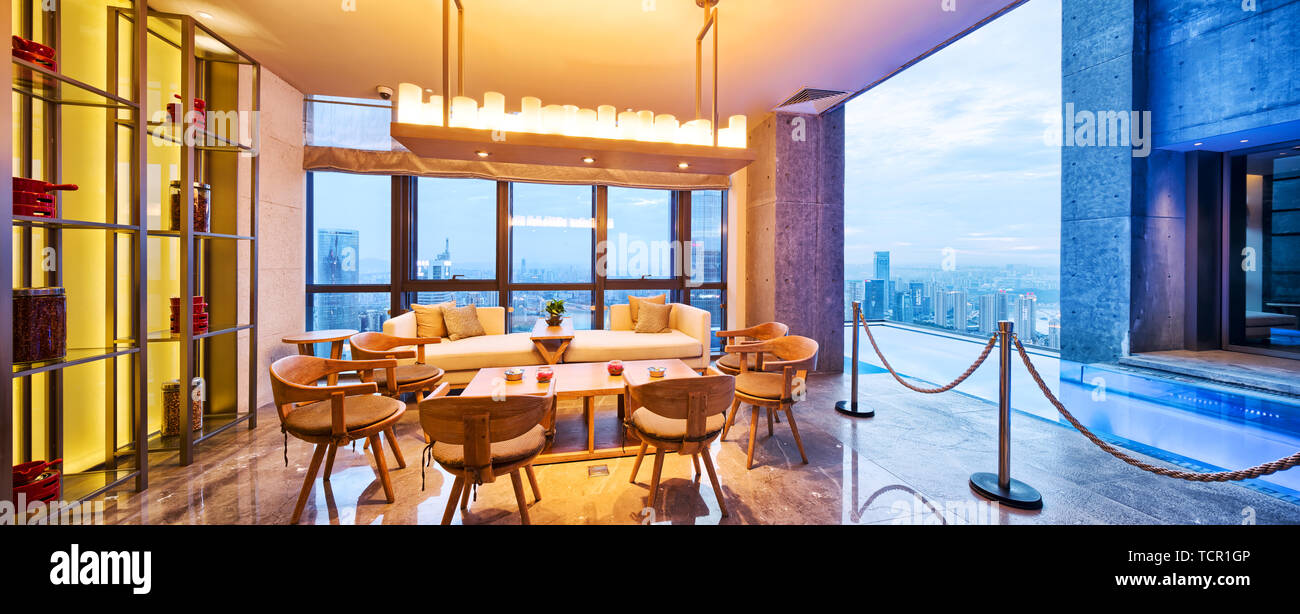 interior of viewing balcony of modern hotel Stock Photo - Alamy