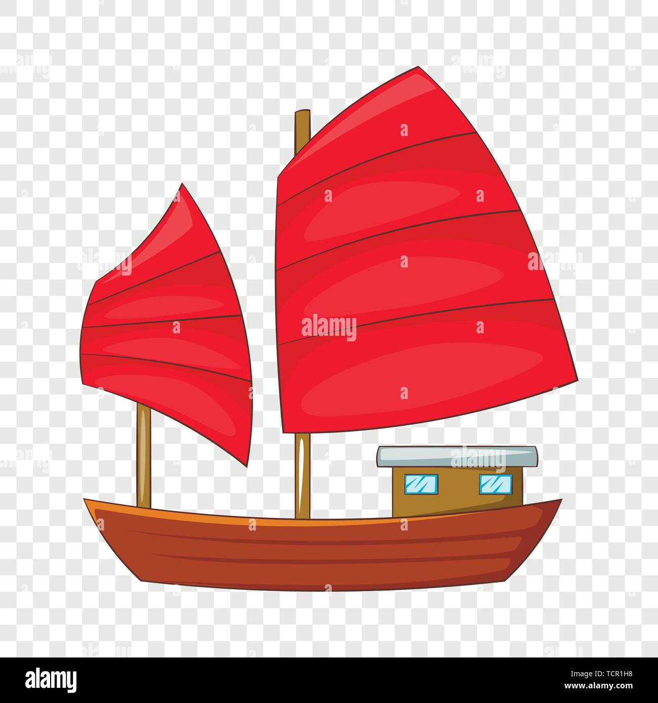 Junk boat with red sails icon, cartoon style Stock Vector Image & Art ...