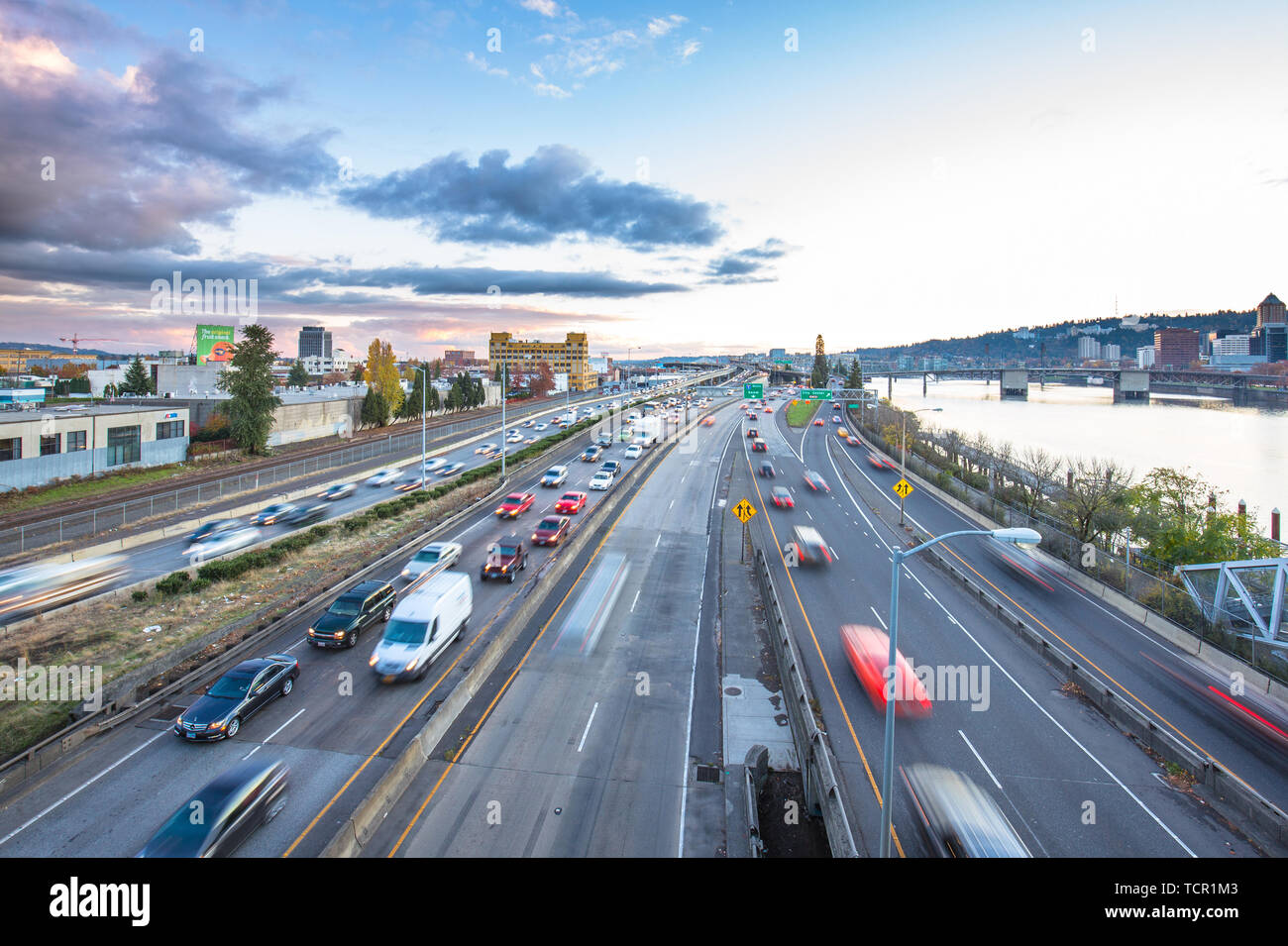 traffic on road and cityscape and skyline of seattle Stock Photo - Alamy